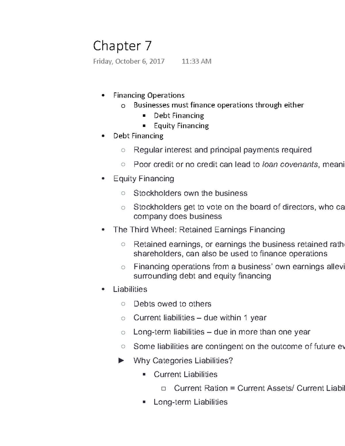Chapter 7 - Chapter 7 Friday, October 6, 2017 11:33 AM • Financing ...