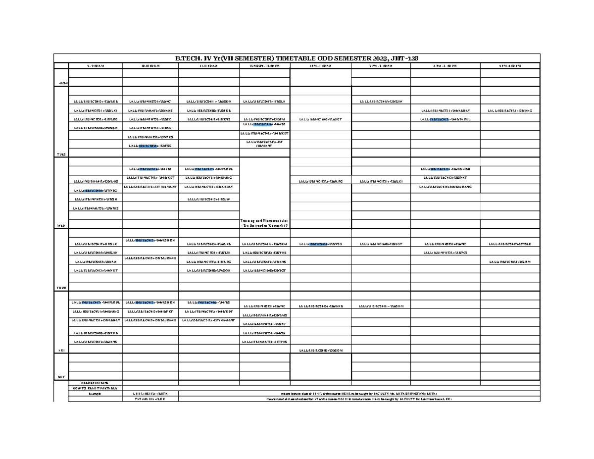 Final Year Updated Time Table 18th August 2023 - B. IV Yr(VII SEMESTER ...