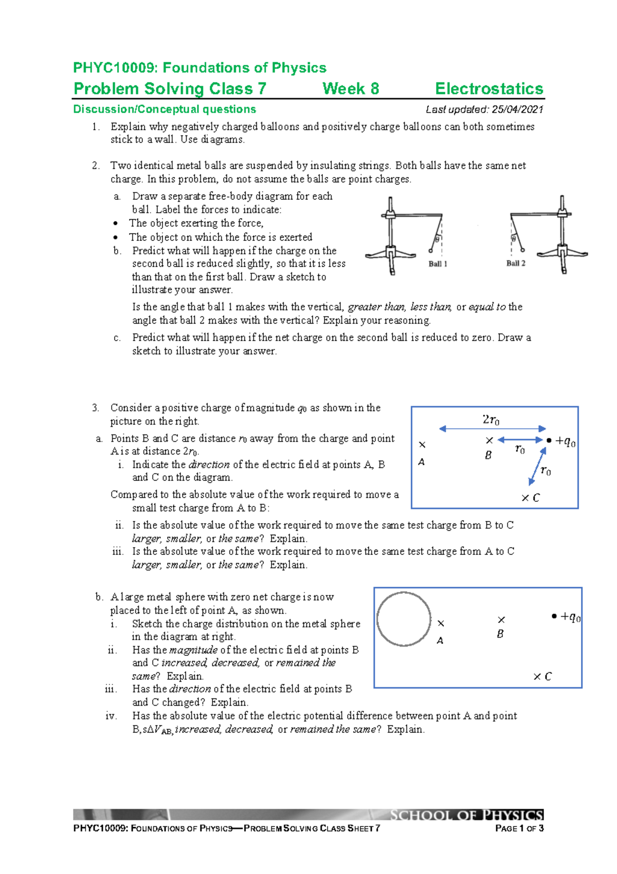 Foundations PSC 7 - Problem Solving sheets - PHYC10009: FOUNDATIONS OF ...