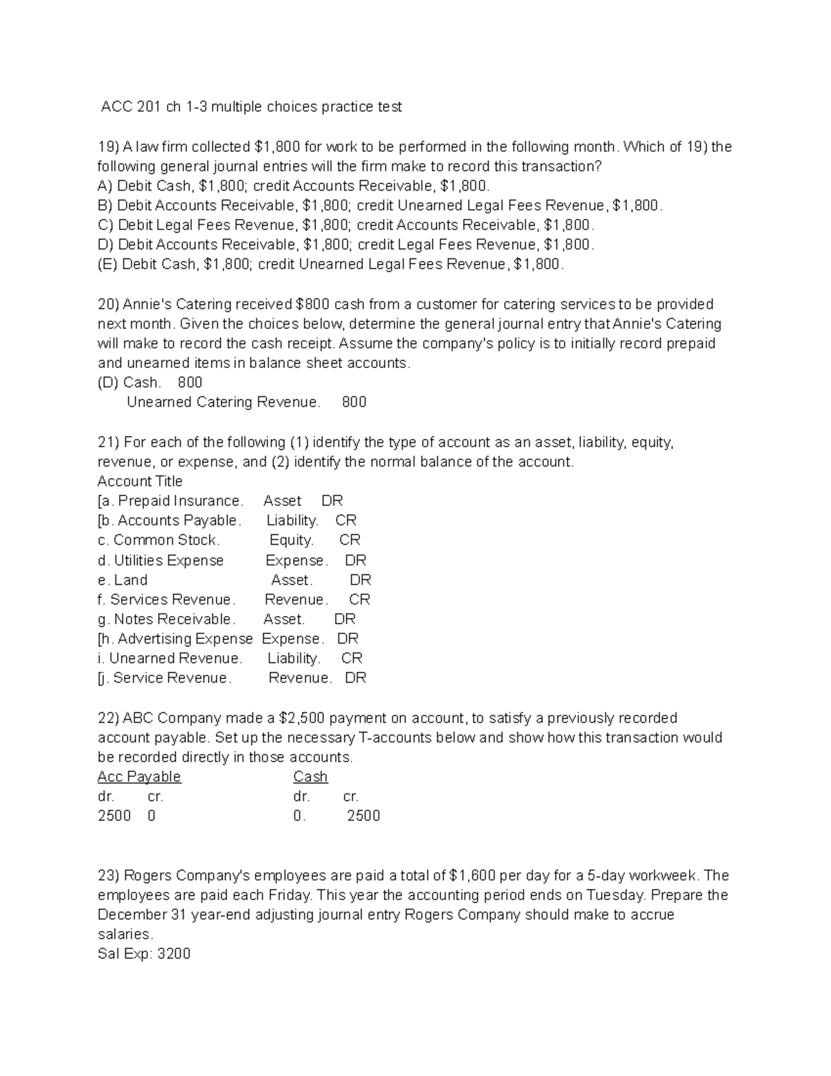 ACC 201 ch 1-3 multiple choices practice test 19-25 - ACC 201 ch 1-3 ...