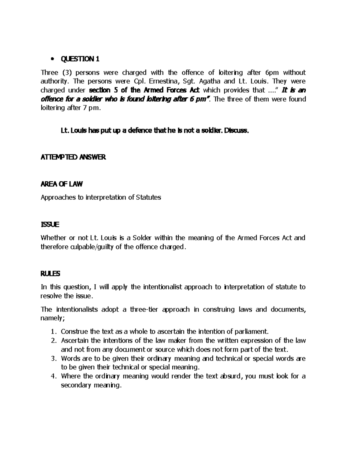 Sample Questions - QUESTION 1 Three (3) persons were charged with the ...