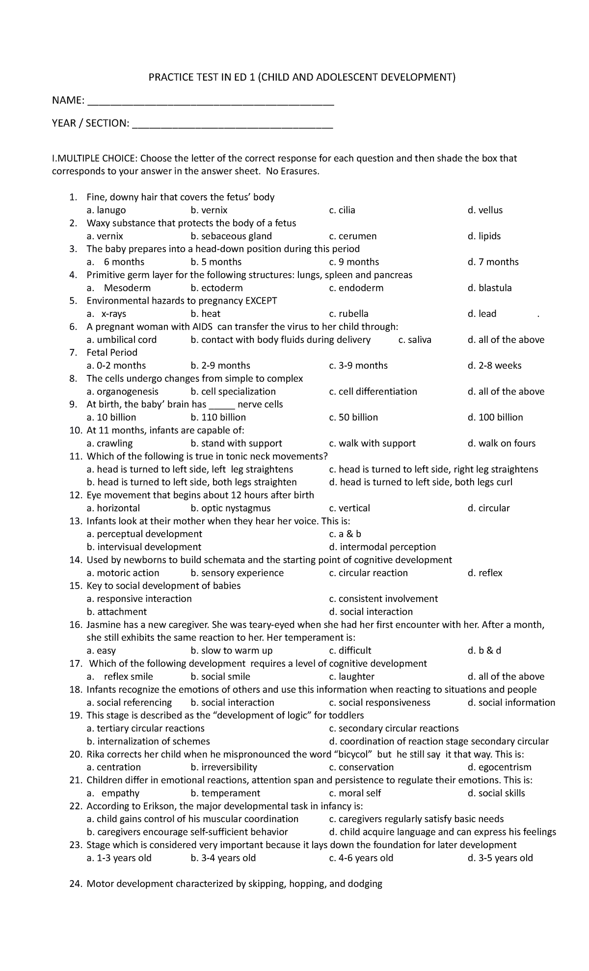 Ed 1 practice test RNRAbarabar - PRACTICE TEST IN ED 1 (CHILD AND ...