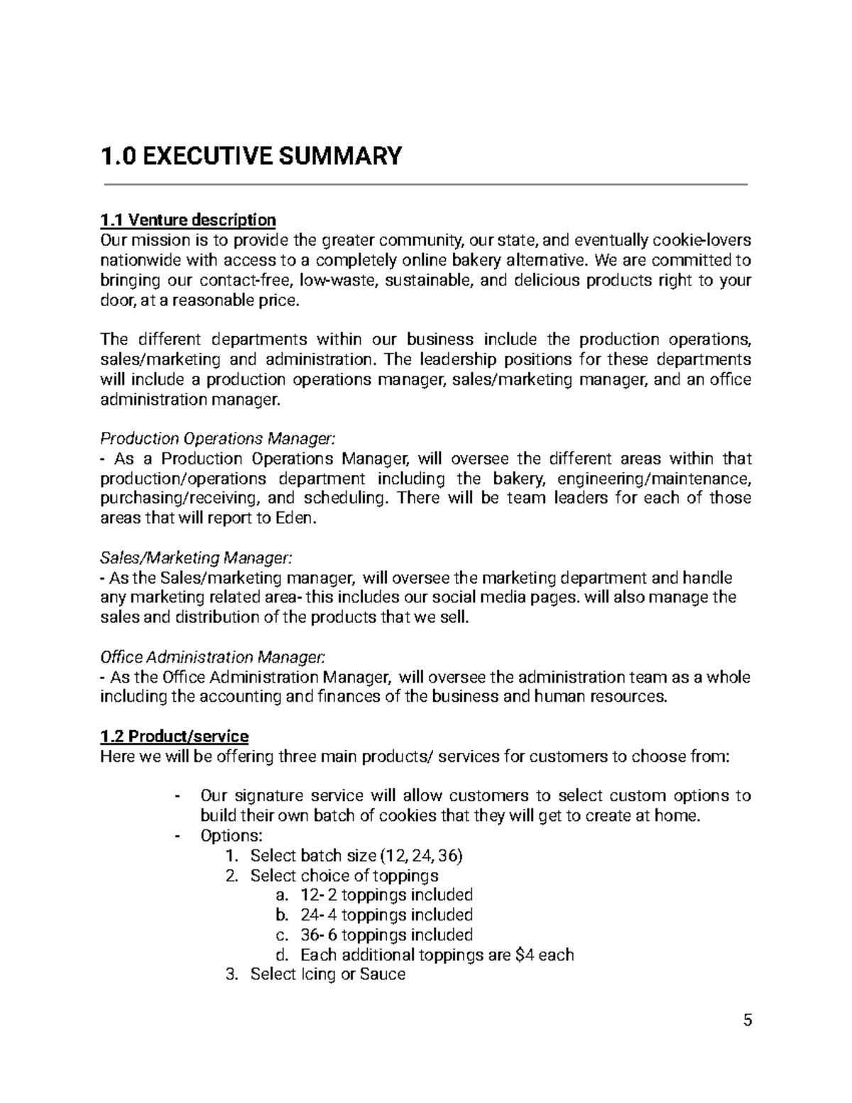 Executive Survey 5-8 pdf - 1 EXECUTIVE SUMMARY 1 Venture description ...