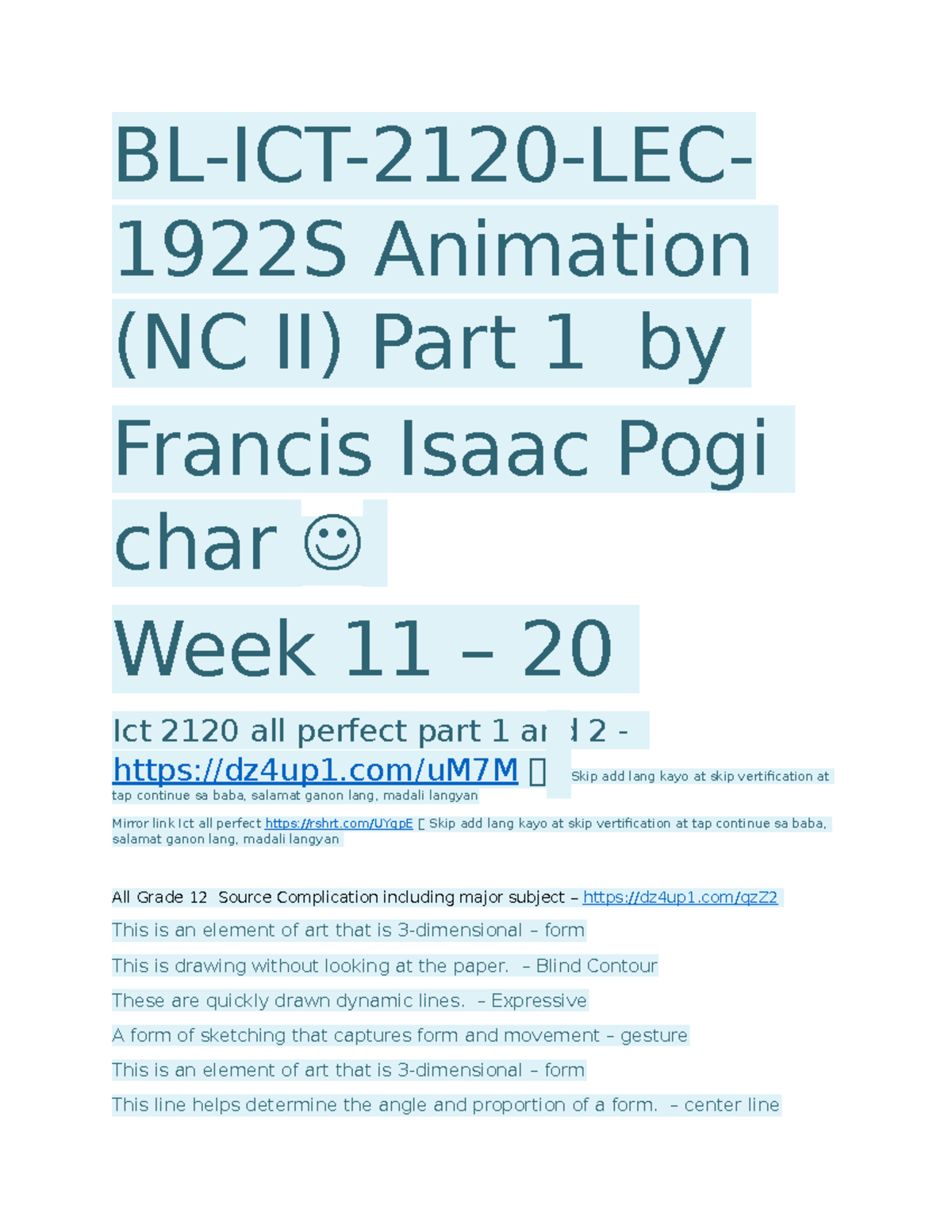 ICT 2120 Animation NC II WEEK 11 - 20 BY Francis Isaac - BL-ICT-2120 ...
