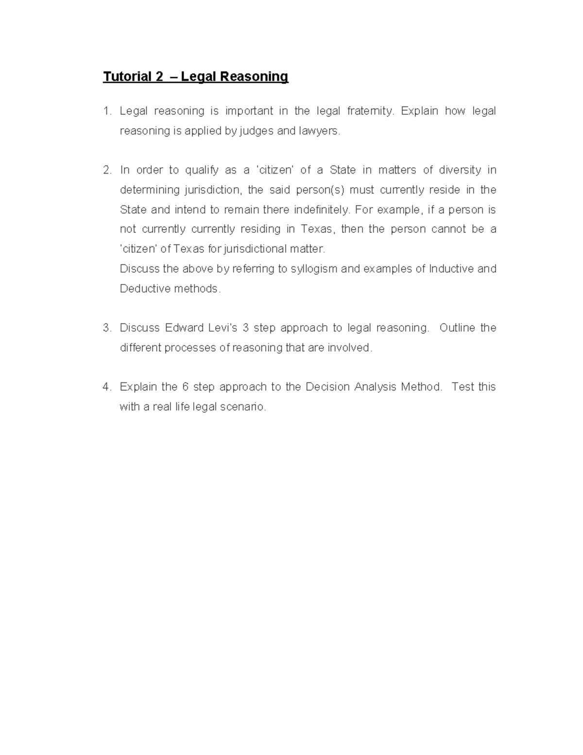 T2 Legal Method Chapter 2 - Tutorial 2 – Legal Reasoning 1. Legal ...