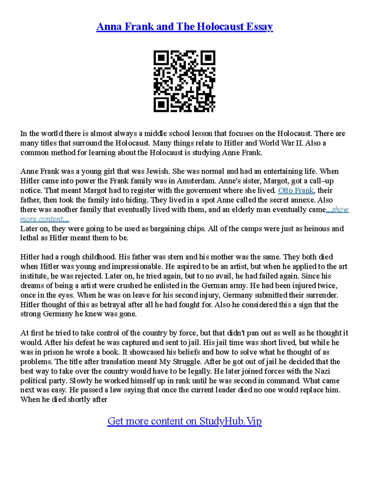 Essay On Anne Frank - Anna Frank and The Holocaust Essay In the wortld ...