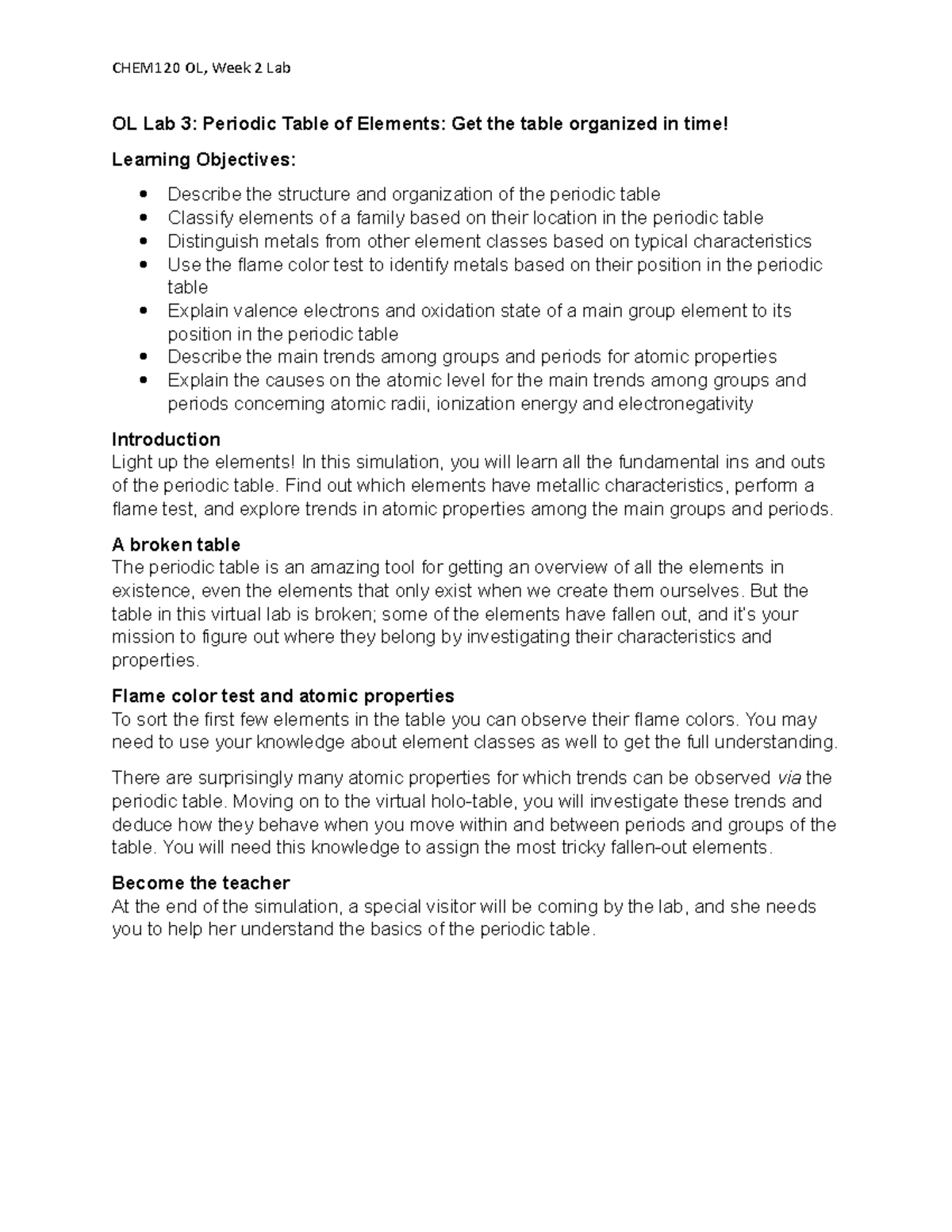 OL Lab 3-Periodic Table of Elements Get the table organized in time ...