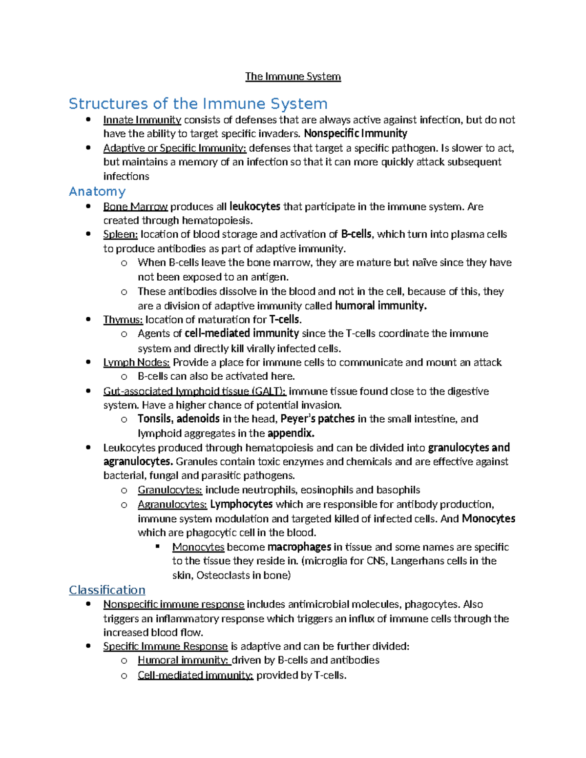 The Immune System - MCAT - The Immune System Structures of the Immune ...