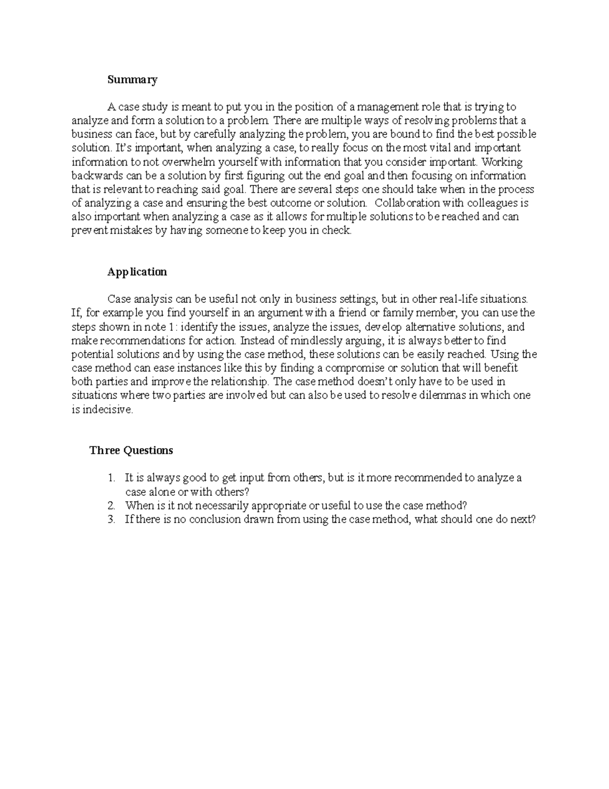 Buad301note1 - notes for note 1 - Summary A case study is meant to put ...
