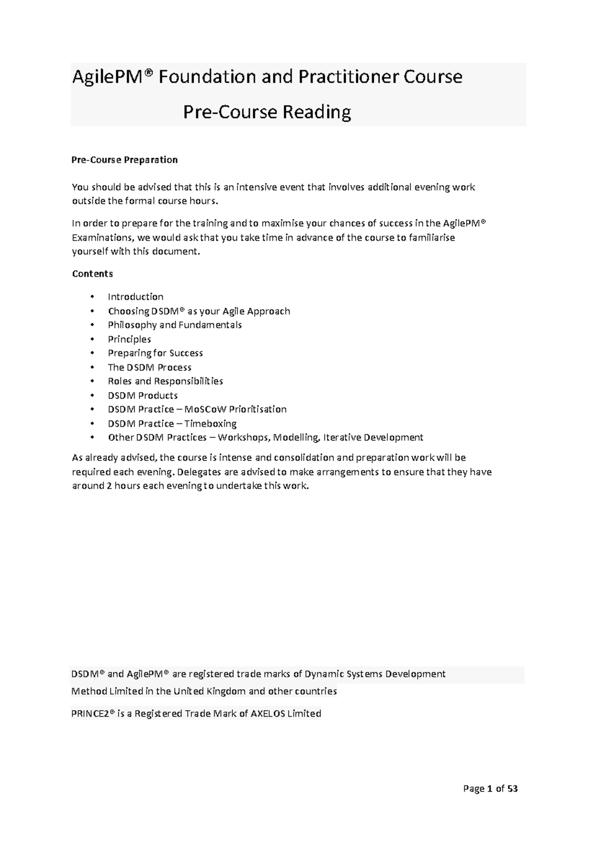 Agile Project Management Foundation And Practitioner Pre Course Reading AgilepmÆ Foundation