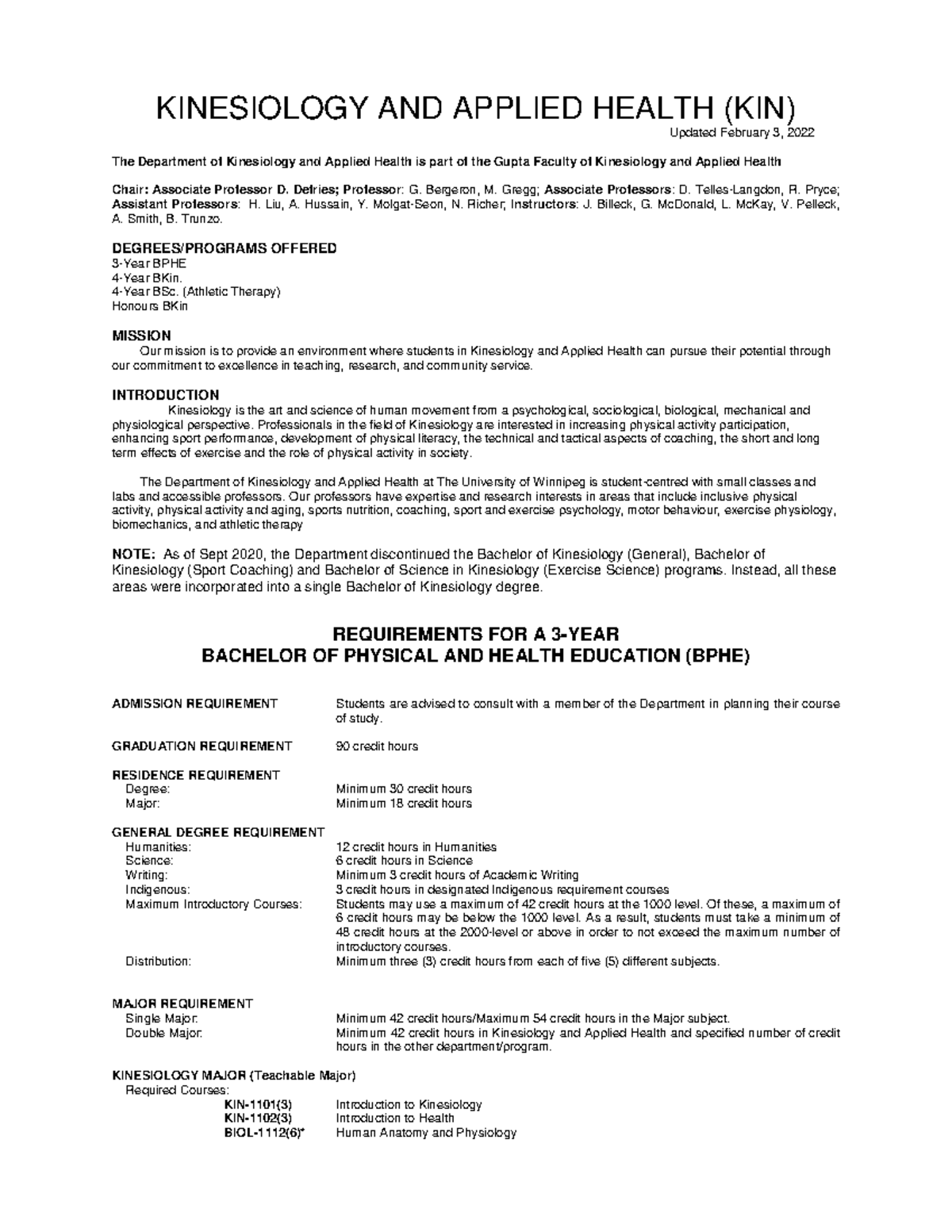 Kin - basics of kin uofw offers - KINESIOLOGY AND APPLIED HEALTH (KIN ...