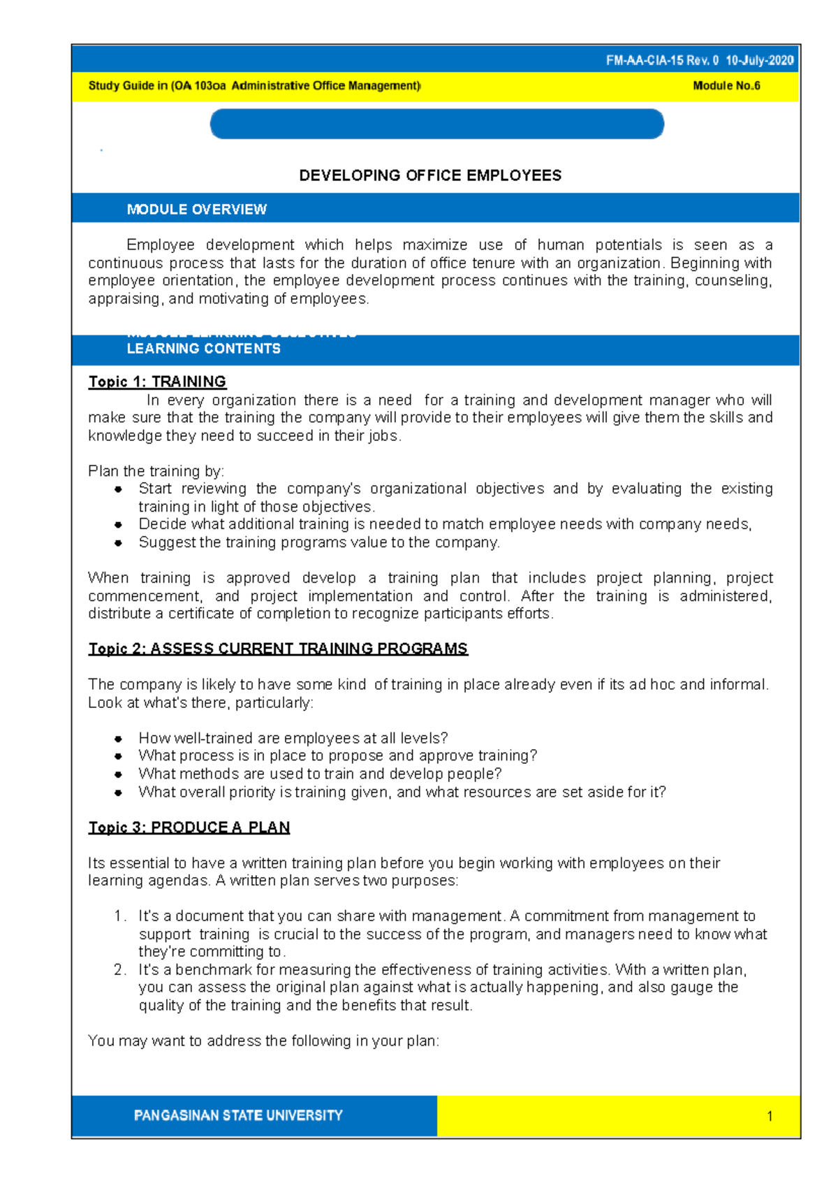 SG6 - AOM MODULE 6 - DEVELOPING OFFICE EMPLOYEES MODULE OVERVIEW ...