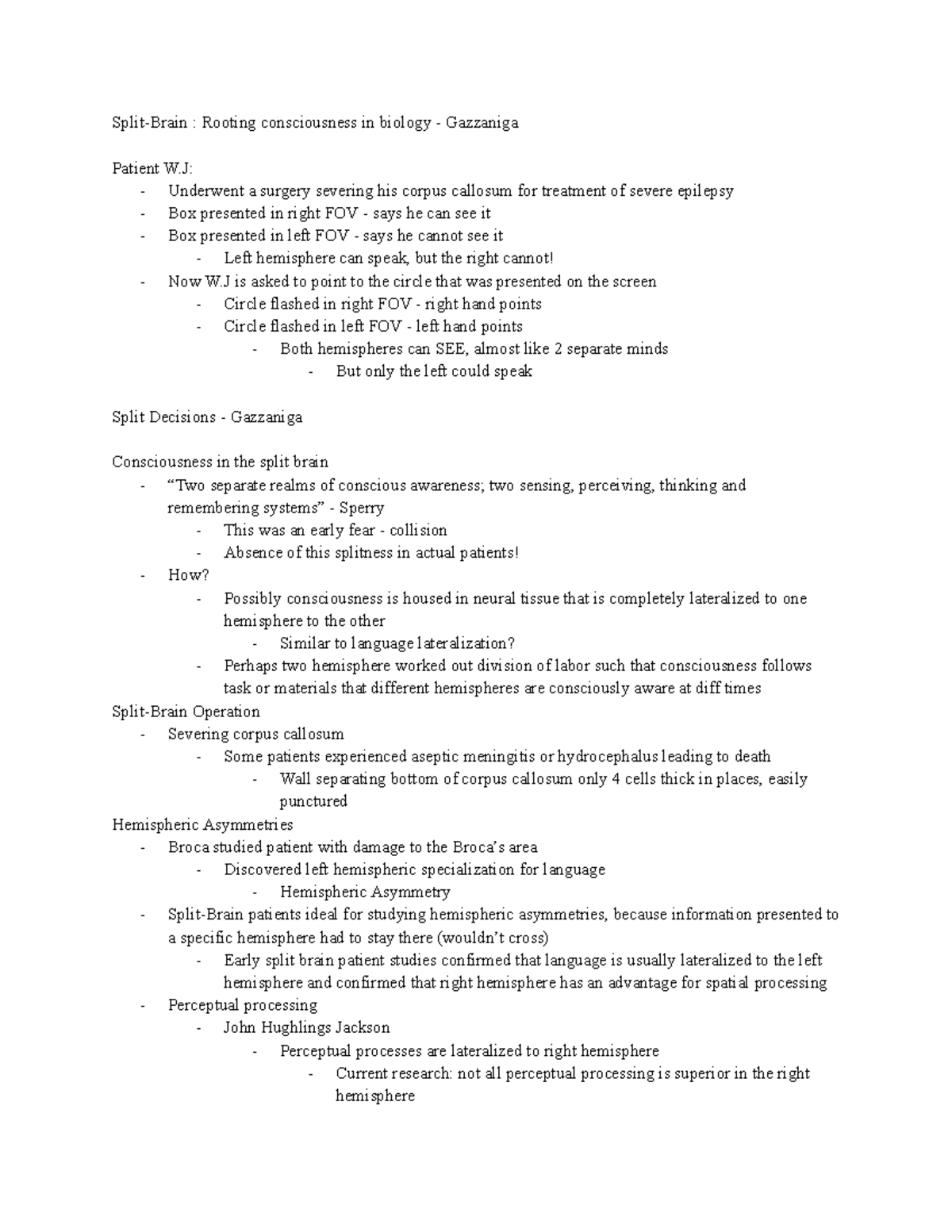 PSYC 410 Readings - Split-Brain Patients Section - Split-Brain ...