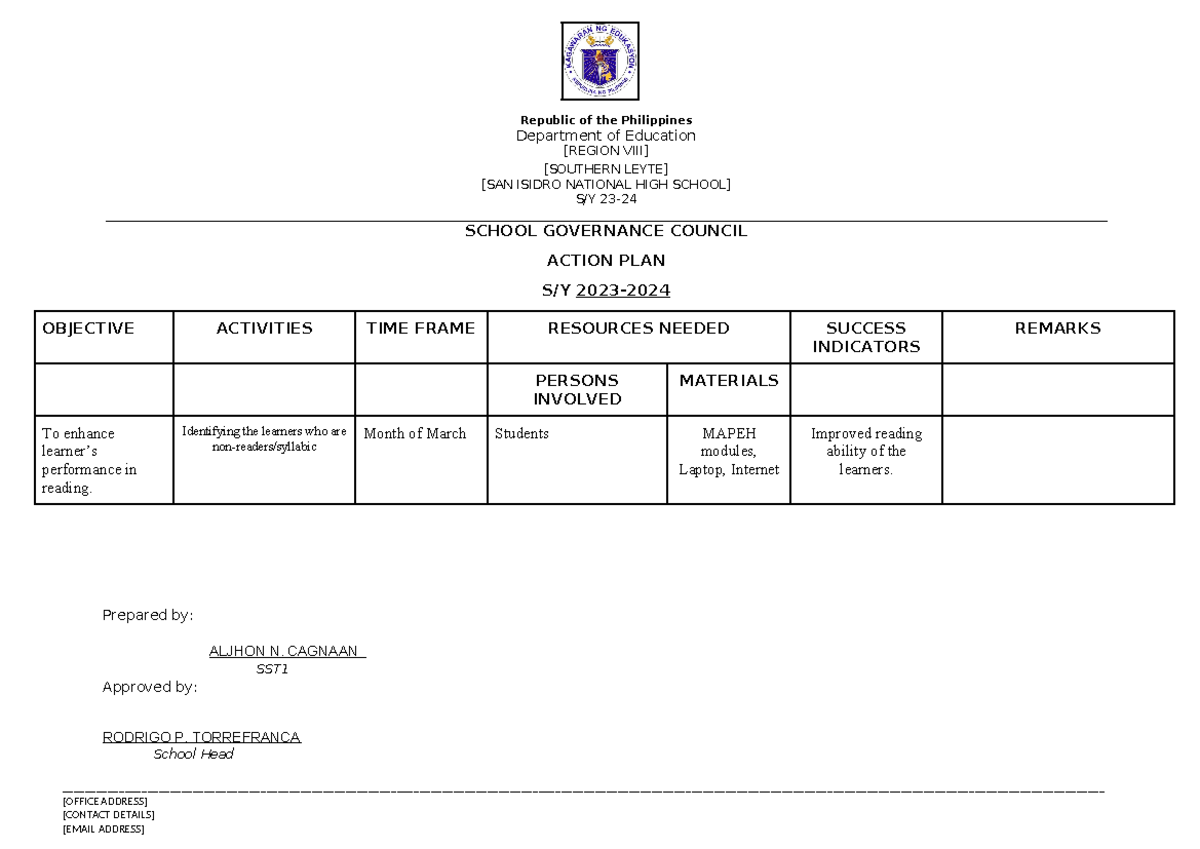 SGC-Action-Plan Advocacy-Plan-Template-2 - Republic of the Philippines Department of Education ...