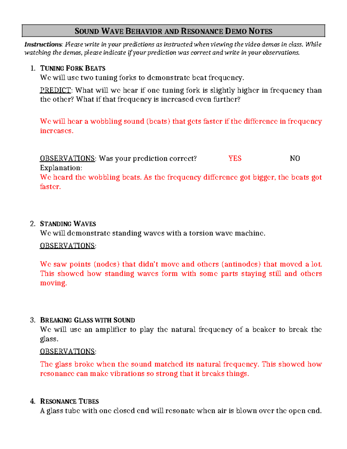 Resonance and Sound Behaviour demos done - SOUND WAVE BEHAVIOR AND ...