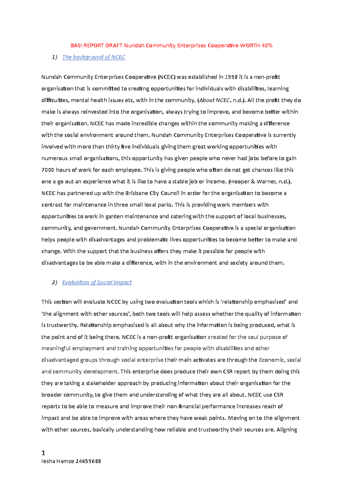 BASI Report - BASI REPORT DRAFT Nundah Community Enterprises ...