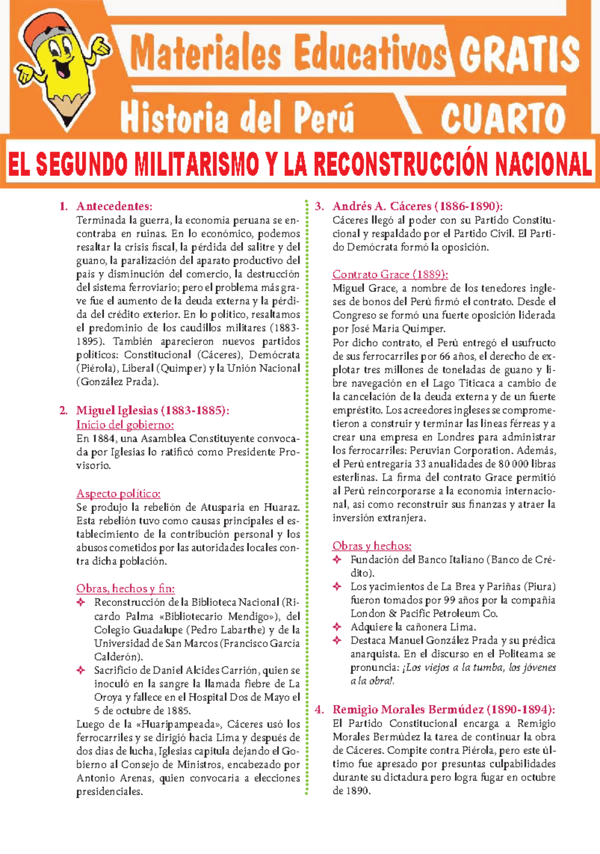 El Segundo Militarismo y la Reconstrucción Nacional para Cuarto Grado ...