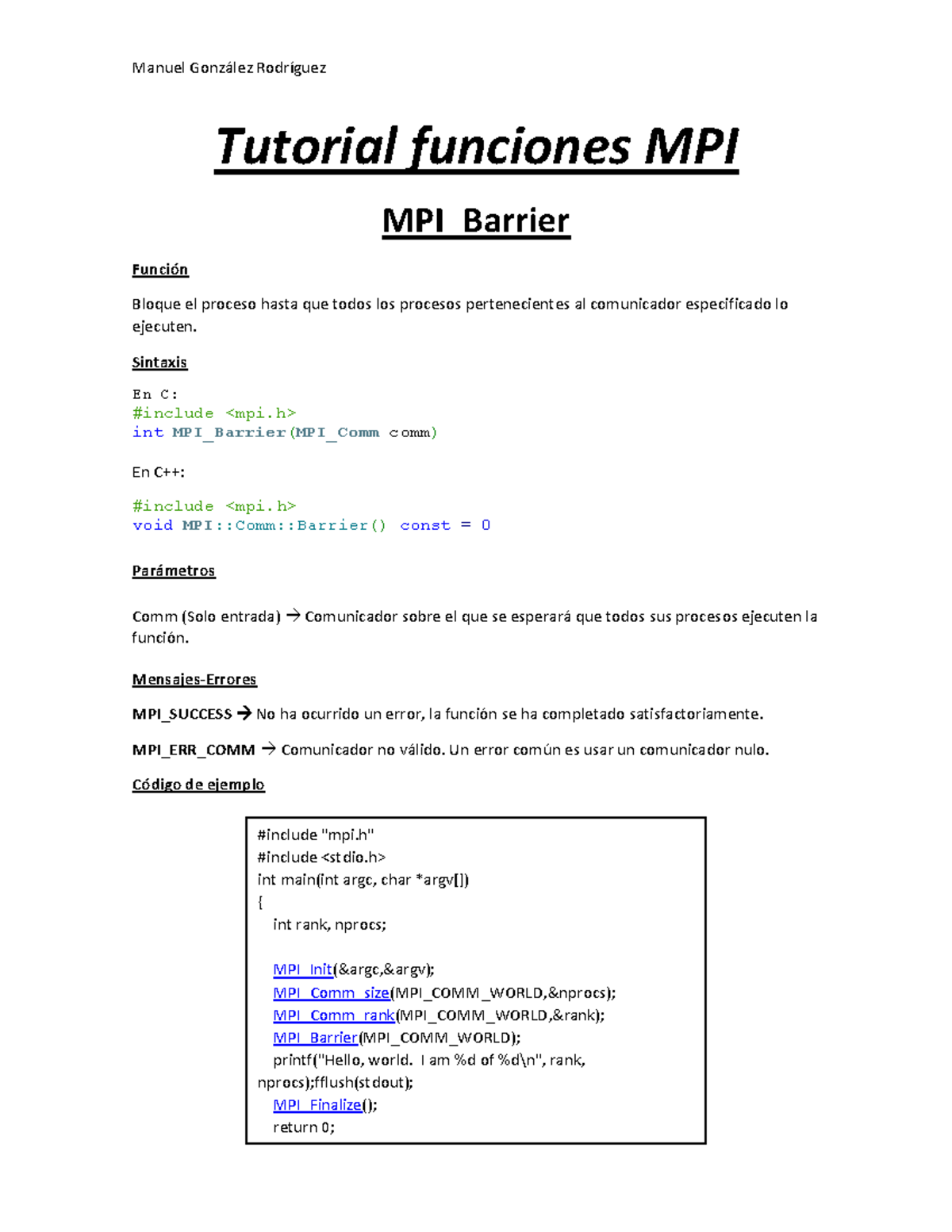 Tutorial Actividad MPI - Manuel González Rodríguez Tutorial funciones ...