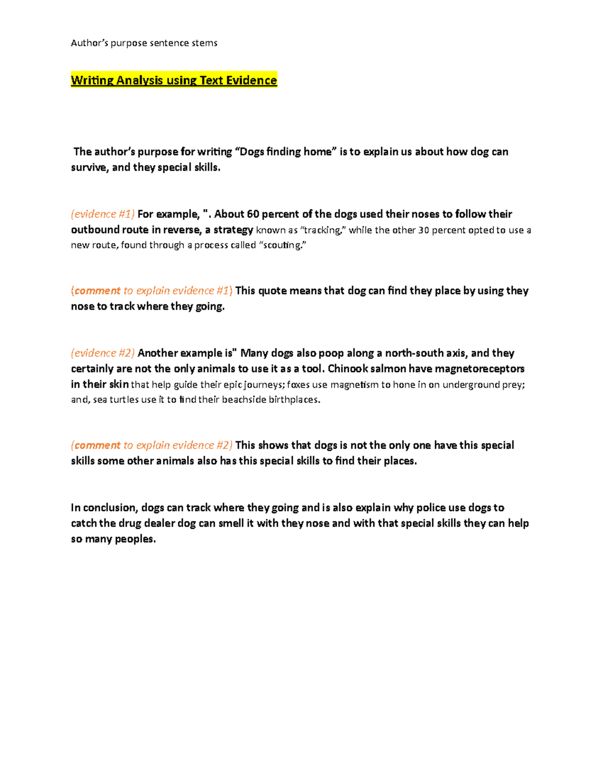 Text evidence sentence stems 2021.... - Author’s purpose sentence stems ...