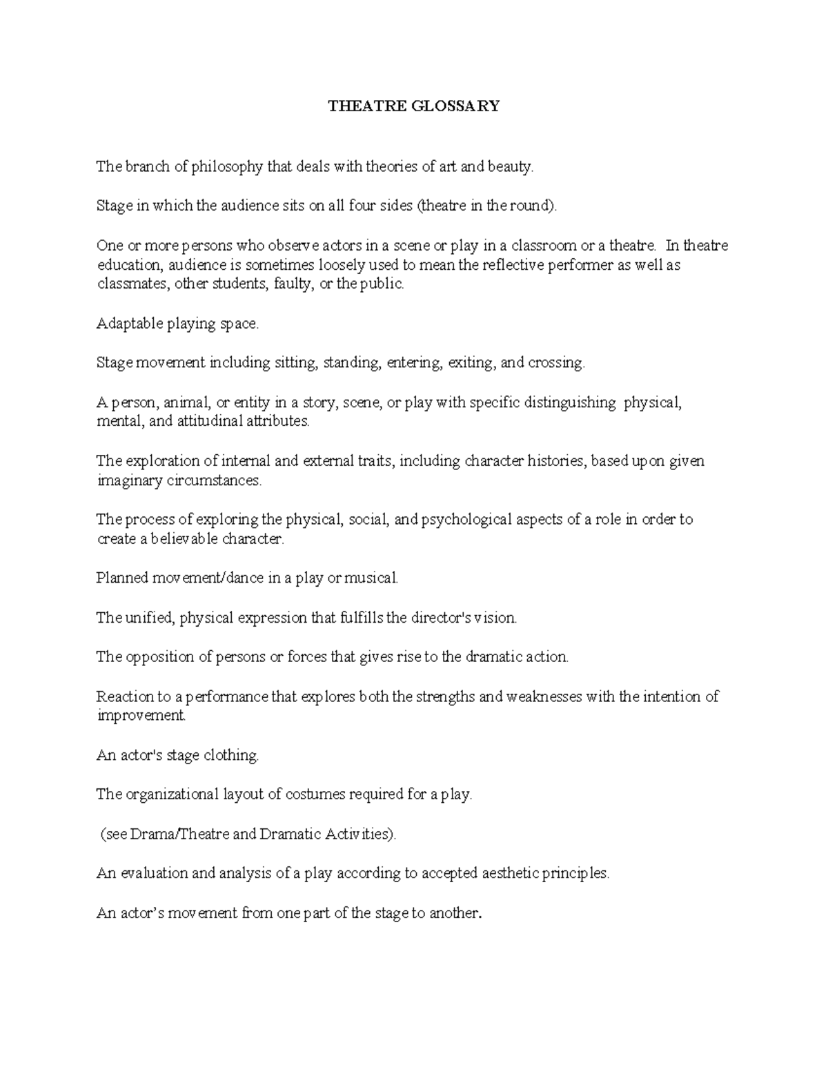 Theater-Arts-Glossary - THEATRE GLOSSARY The branch of philosophy that ...