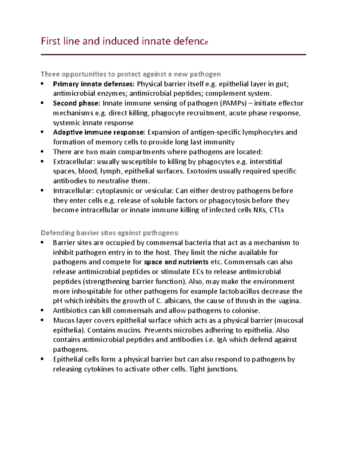 Lecture 3 - First line and induced innate defence - First line and ...