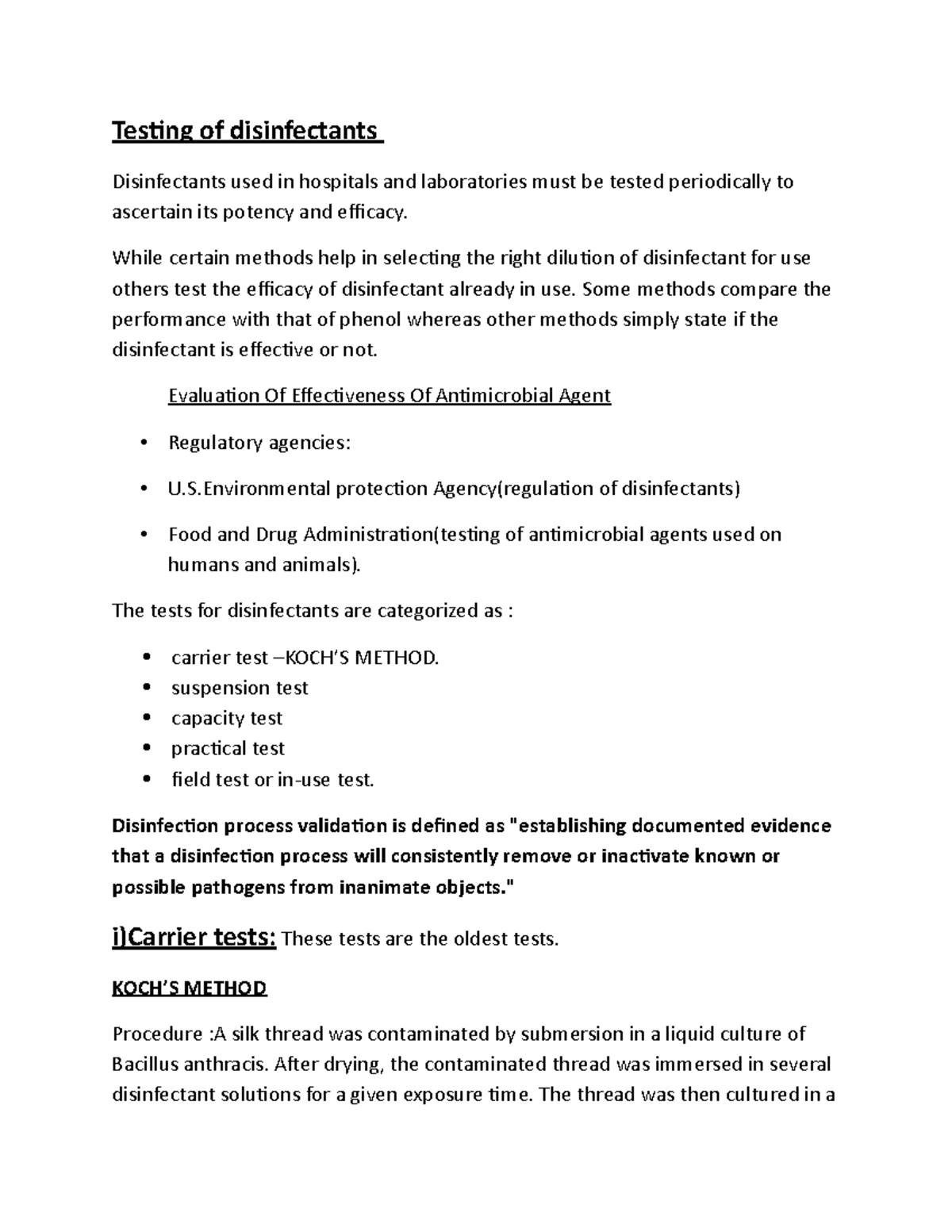 Testing of disinfectants - Testing of disinfectants Disinfectants used ...