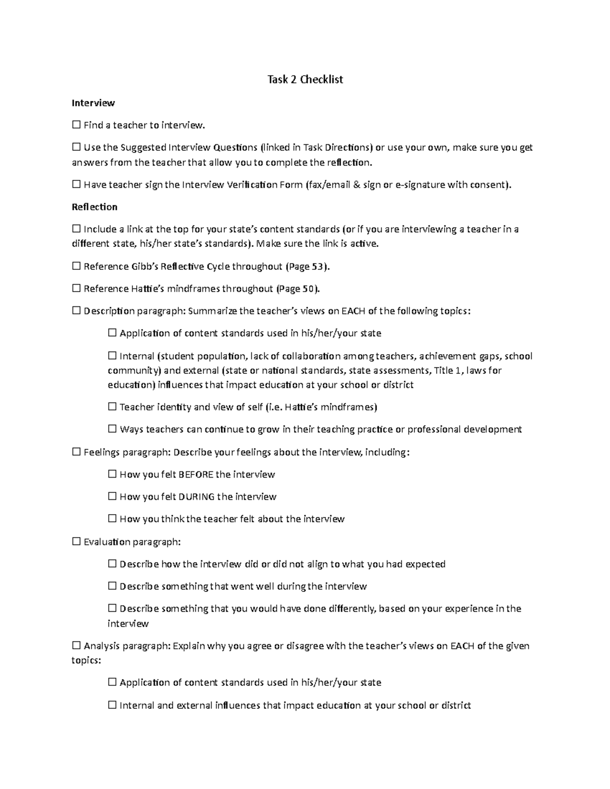 Task 2 Checklist-1 Educational Foundations - Task 2 Checklist Interview ...
