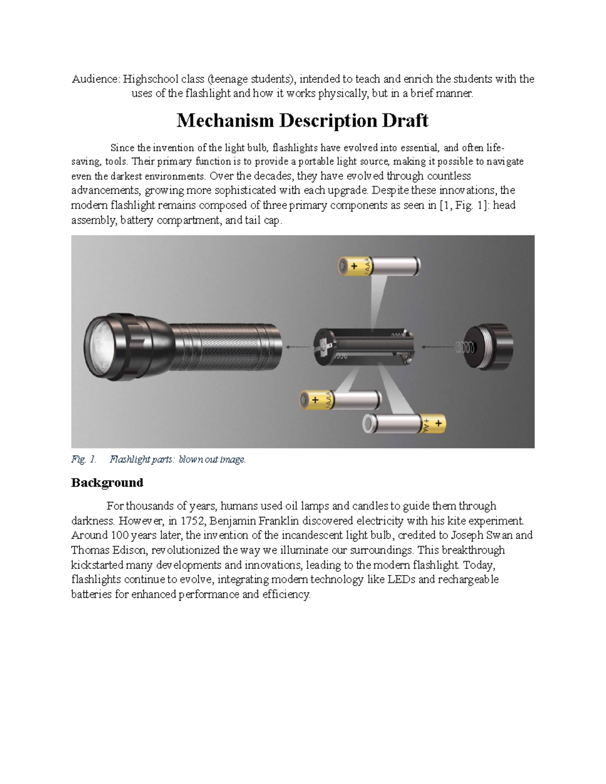 Draft-Mechanism Description - Audience: Highschool class (teenage ...