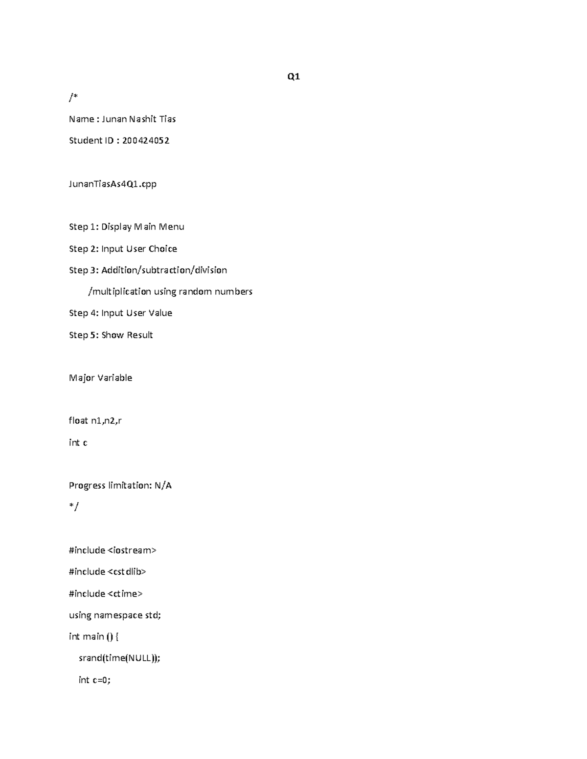 CS110Assignment 4 - CS 110 Assignment 4 Solution - Warning: TT: undefined function: 32 Q /* Name ...