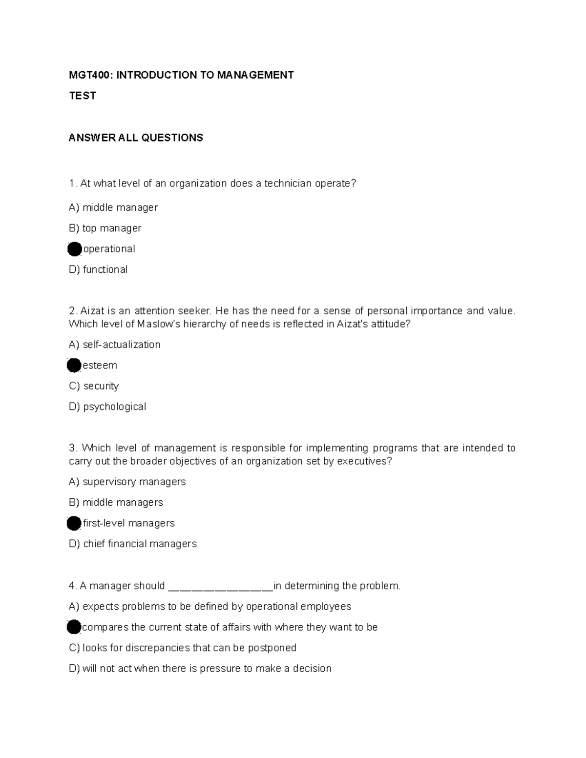MGT400 TEST FEB 2022 - MGT400: INTRODUCTION TO MANAGEMENT TEST ANSWER ...