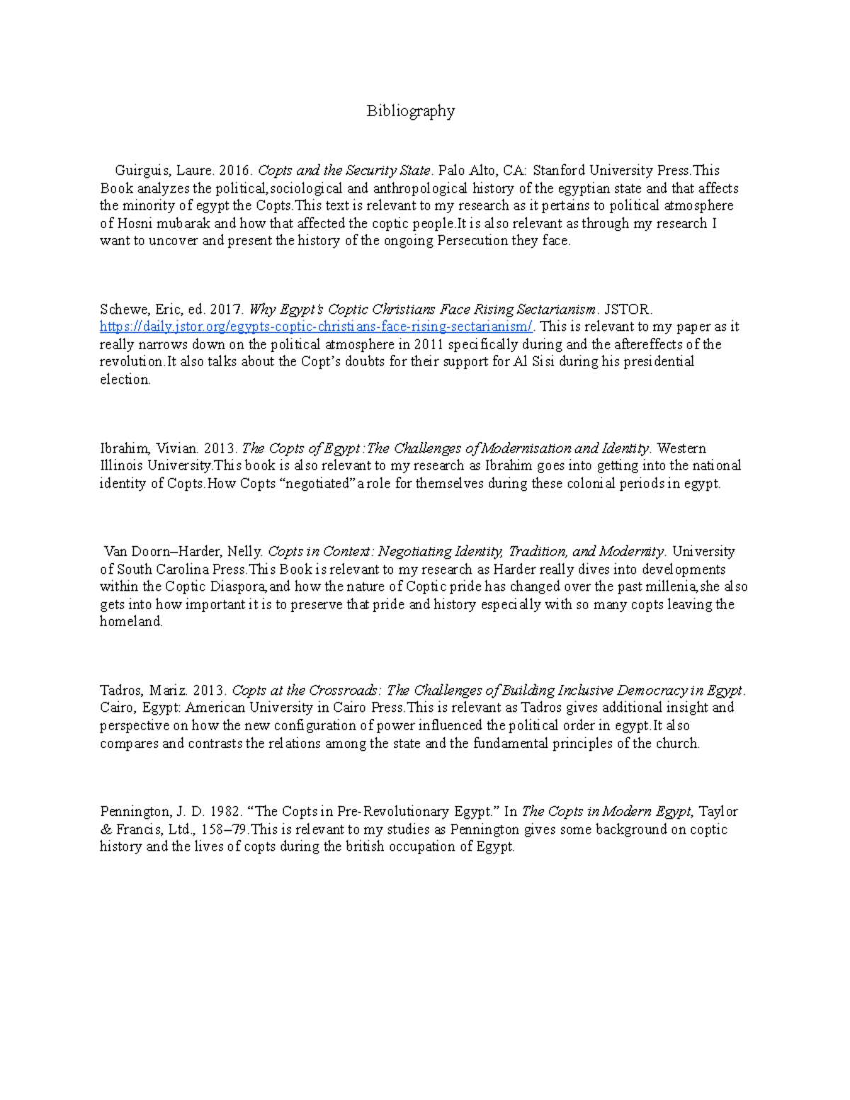 Pre-liminary Bibliography - Bibliography Guirguis, Laure. 2016. Copts ...