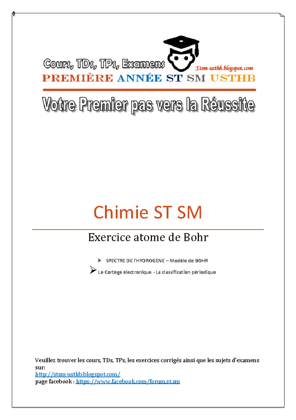 Exercice de chimie 1 - Chimie ST SM Exercice atome de Bohr SPECTRE DE l ...