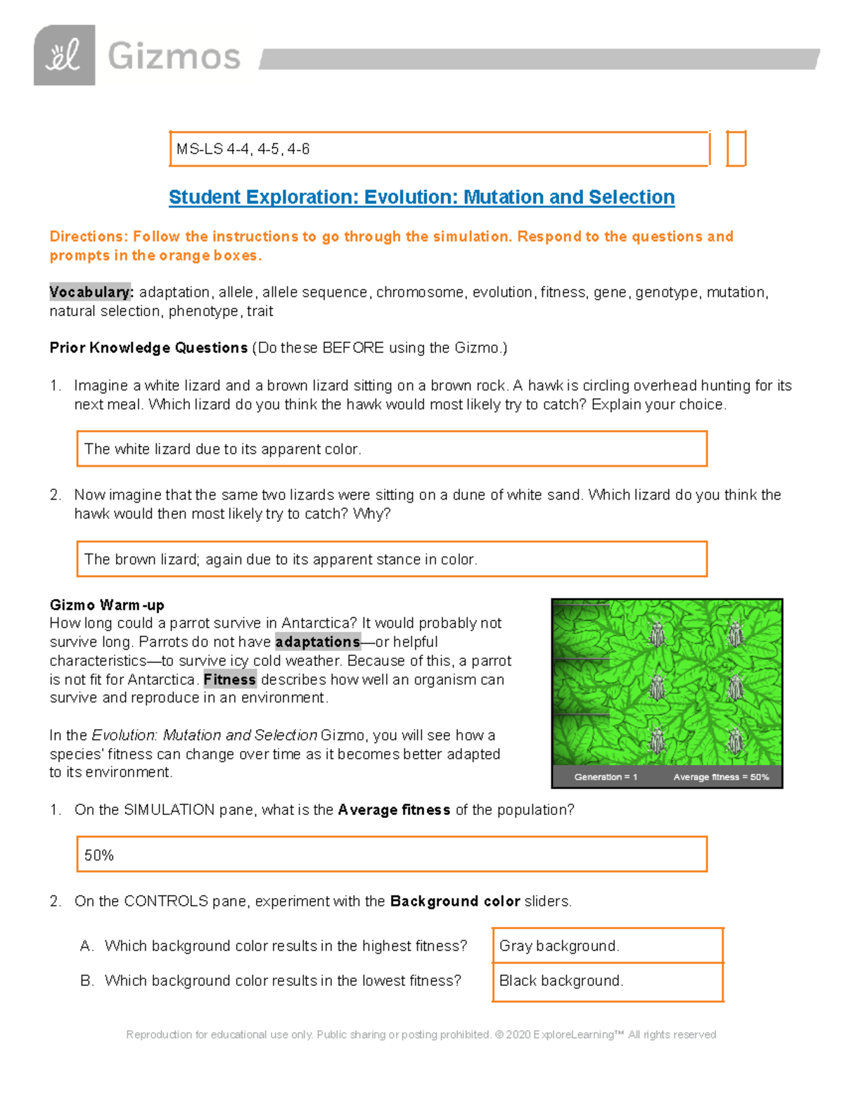 Evolution Mutation Selection R20-21 - MS-LS 4-4, 4-5, 4- Student ...