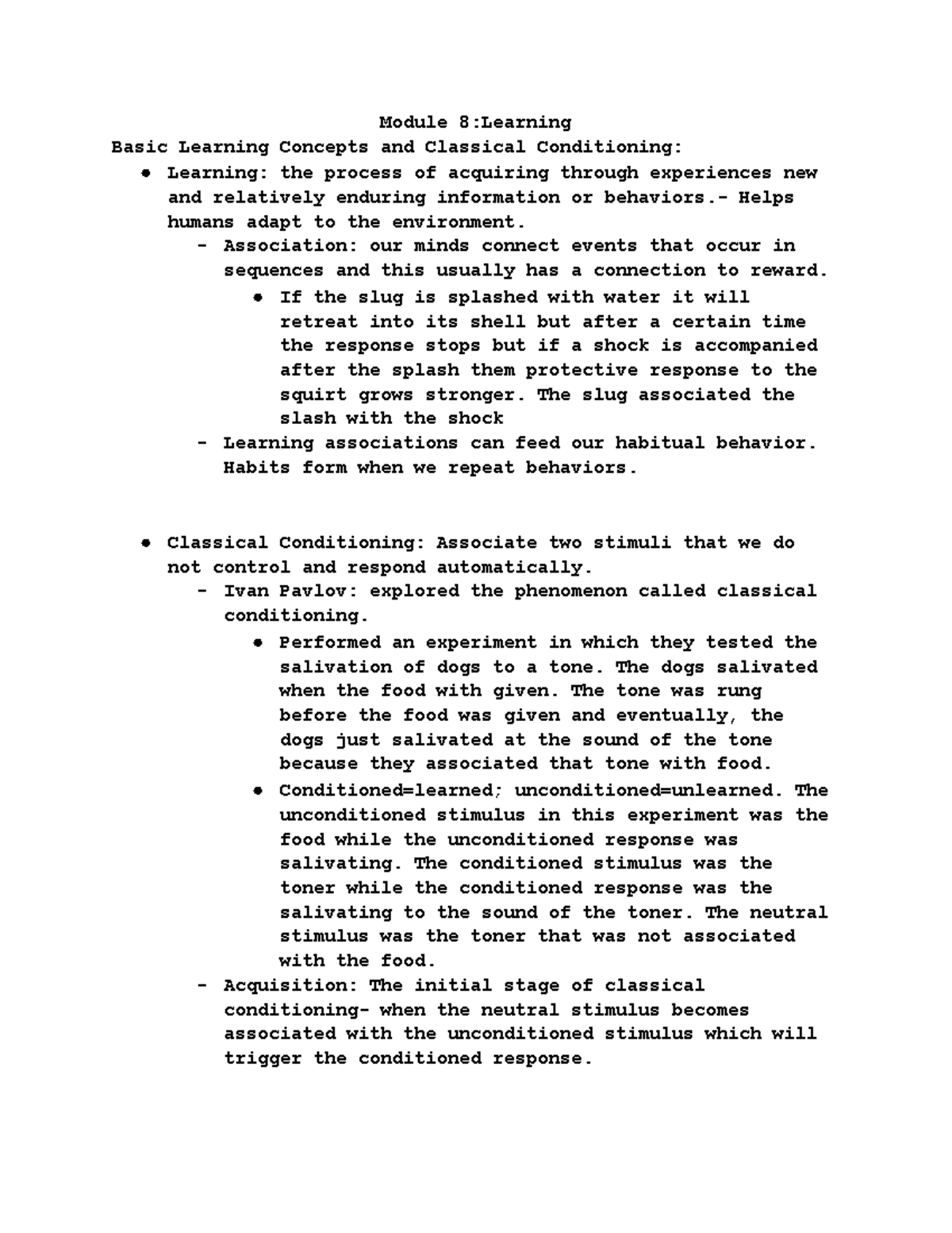 Psychology 101 Test 2 Review - Module 8:Learning Basic Learning ...