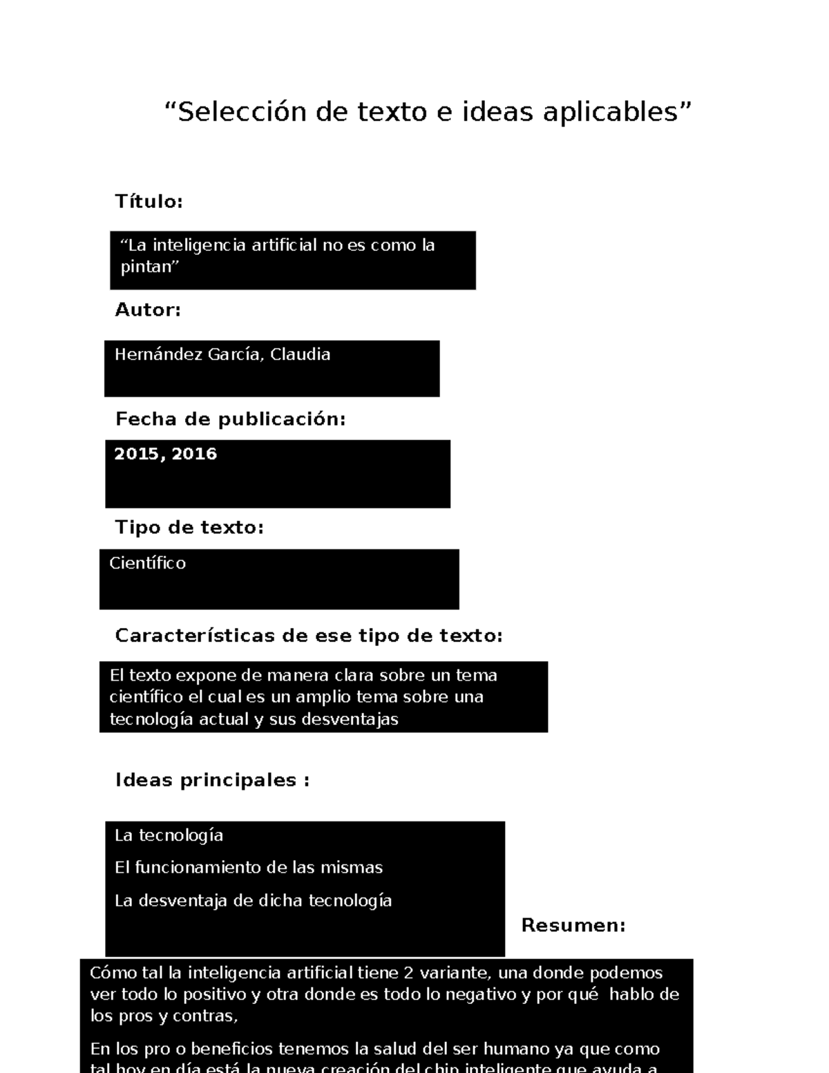 Documento (3) - Selección de texto e ideas aplicables - “Selección de ...