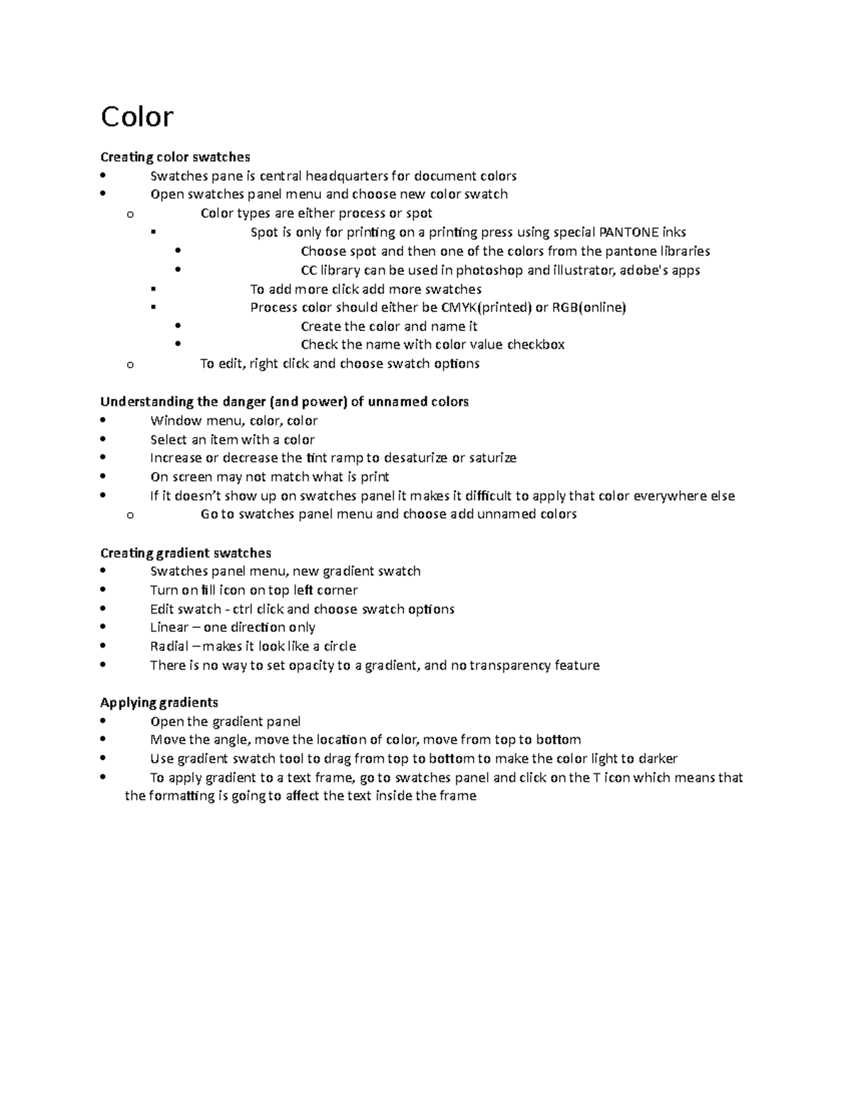 Color - InDesign - Ryan Moeller - Color Creating color swatches Swatches pane is central - Studocu