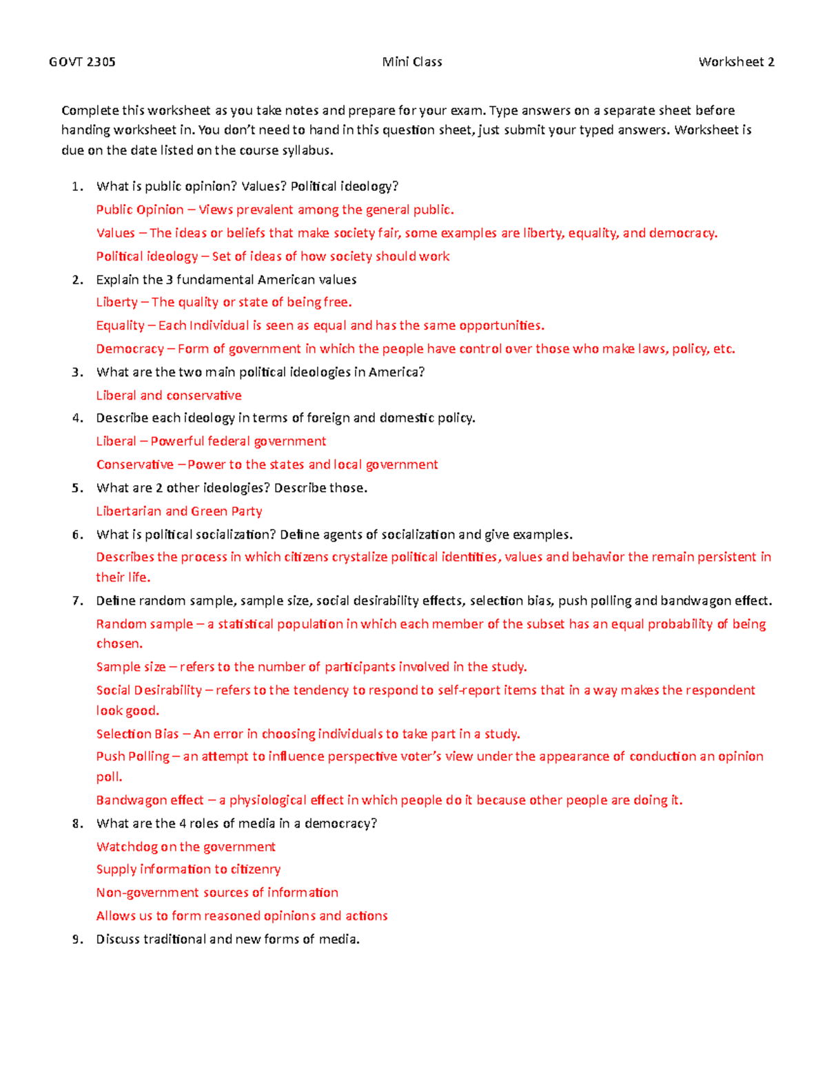 2305 Mini Worksheet 2 - Mandatory - GOVT 2305 Mini Class Worksheet 2 ...
