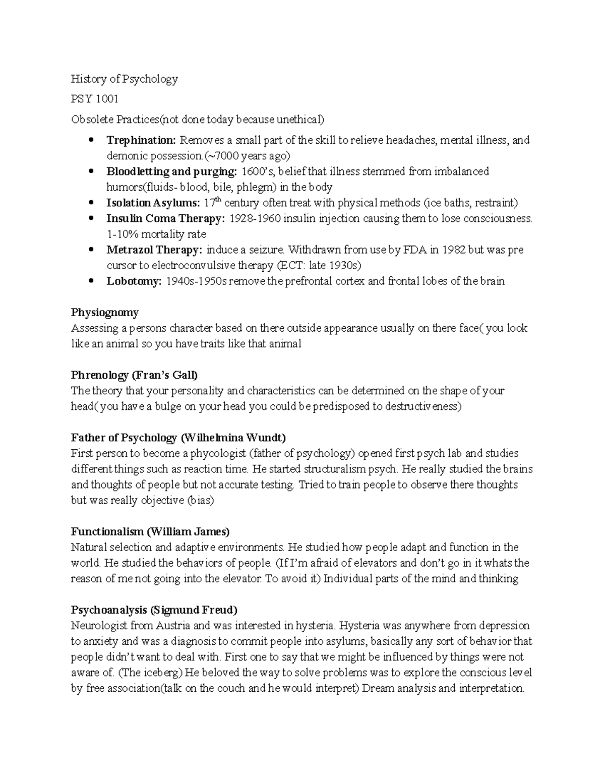 1 History of Psych - History of Psychology PSY 1001 Obsolete Practices ...