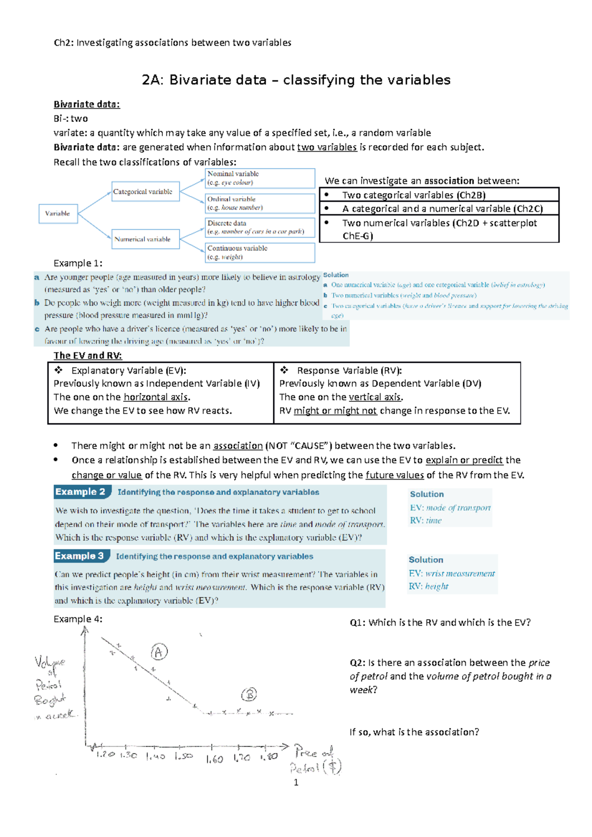 Ch2 combined notes JMO - 2A: Bivariate data – classifying the variables ...