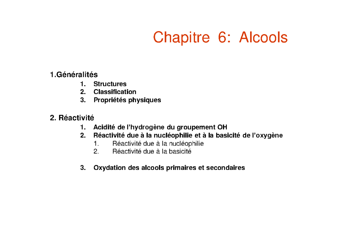 Chapitre 6 les alcools - cour - 1énéralités 1. Structures 2 ...