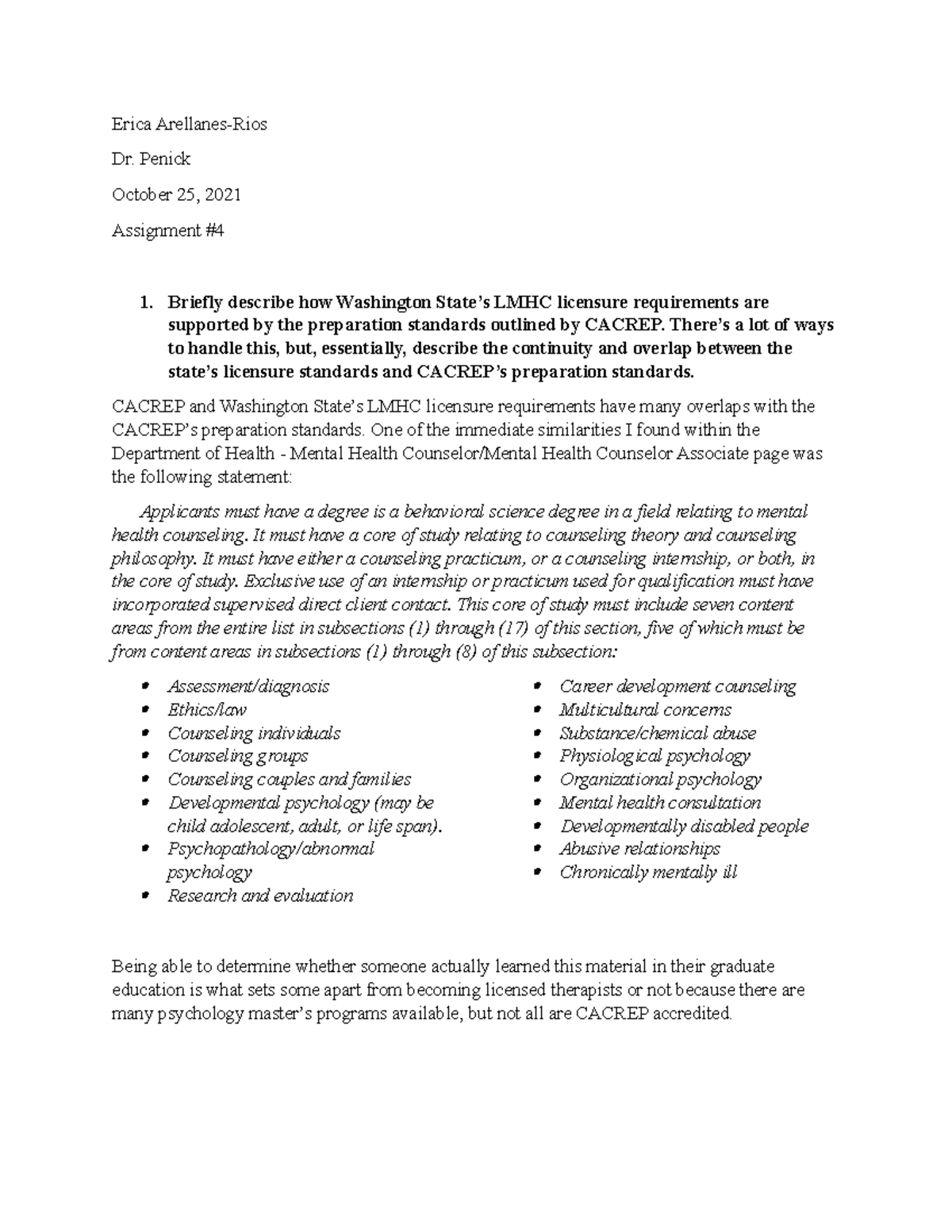 Professional Counseling Assignment #4 - Erica Arellanes-Rios Dr. Penick ...