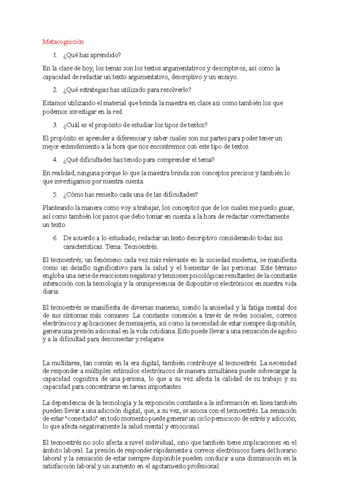 Metacog . Ortiz - ejercicio - Metacognición 1. ¿Qué has aprendido? En ...