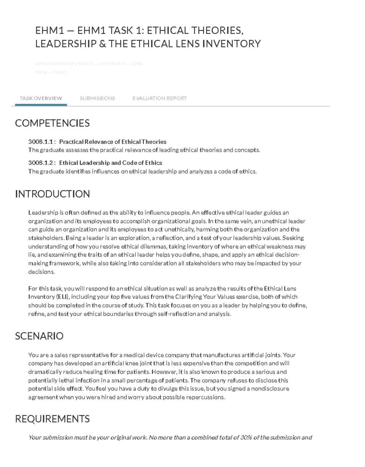 Task 1 Requirements - Practice Materials - EHM1 — EHM1 TASK 1: ETHICAL ...