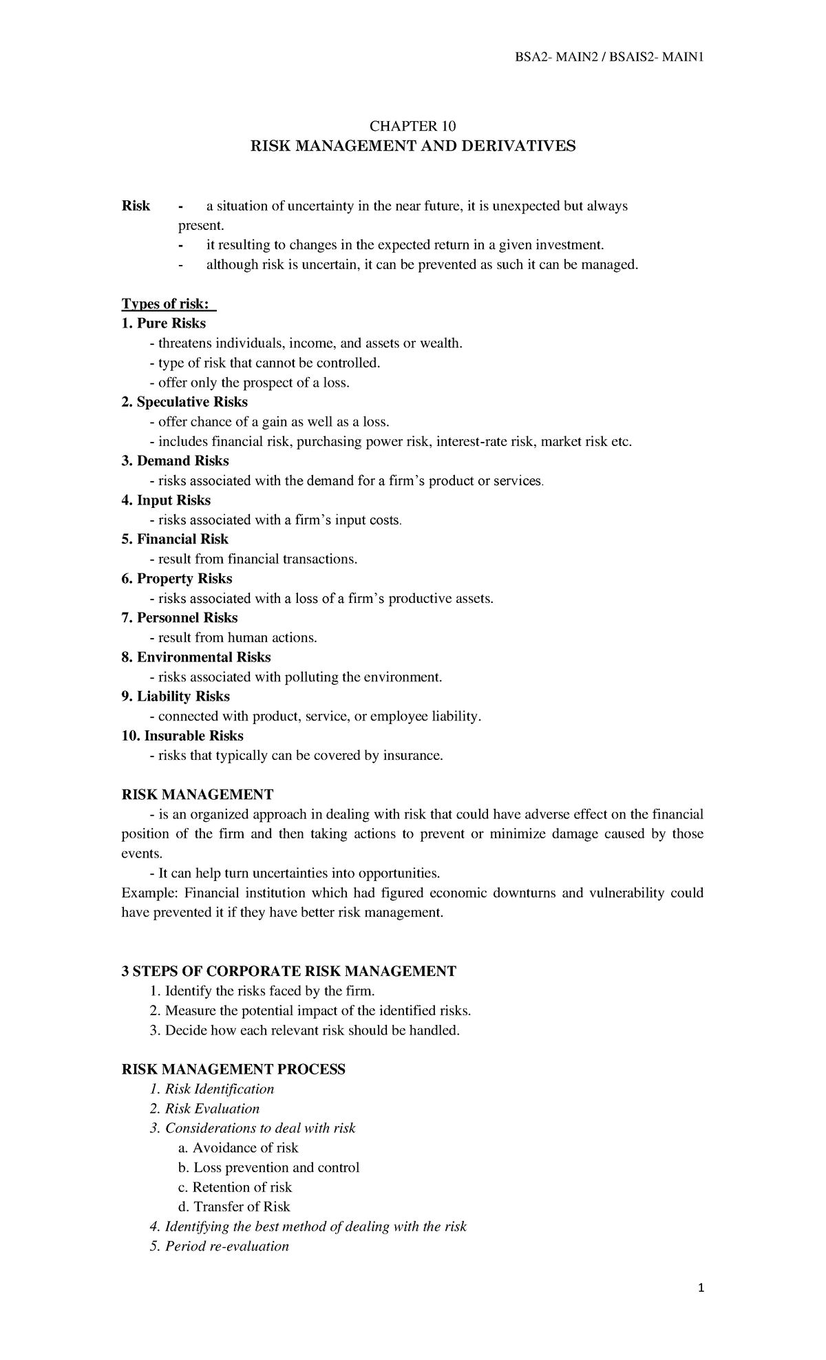Chapter-10-RISK- Management-AND- Derivatives - CHAPTER 10 RISK ...