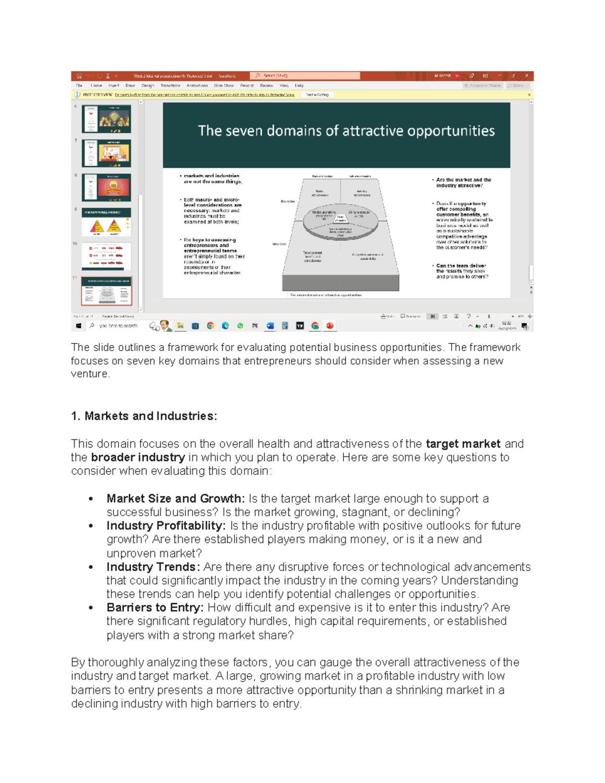 Seven domains - The slide outlines a framework for evaluating potential ...