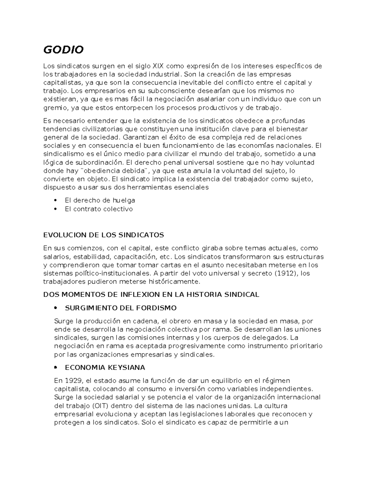 Godio - Resumen cbc Icse - GODIO Los sindicatos surgen en el siglo XIX ...