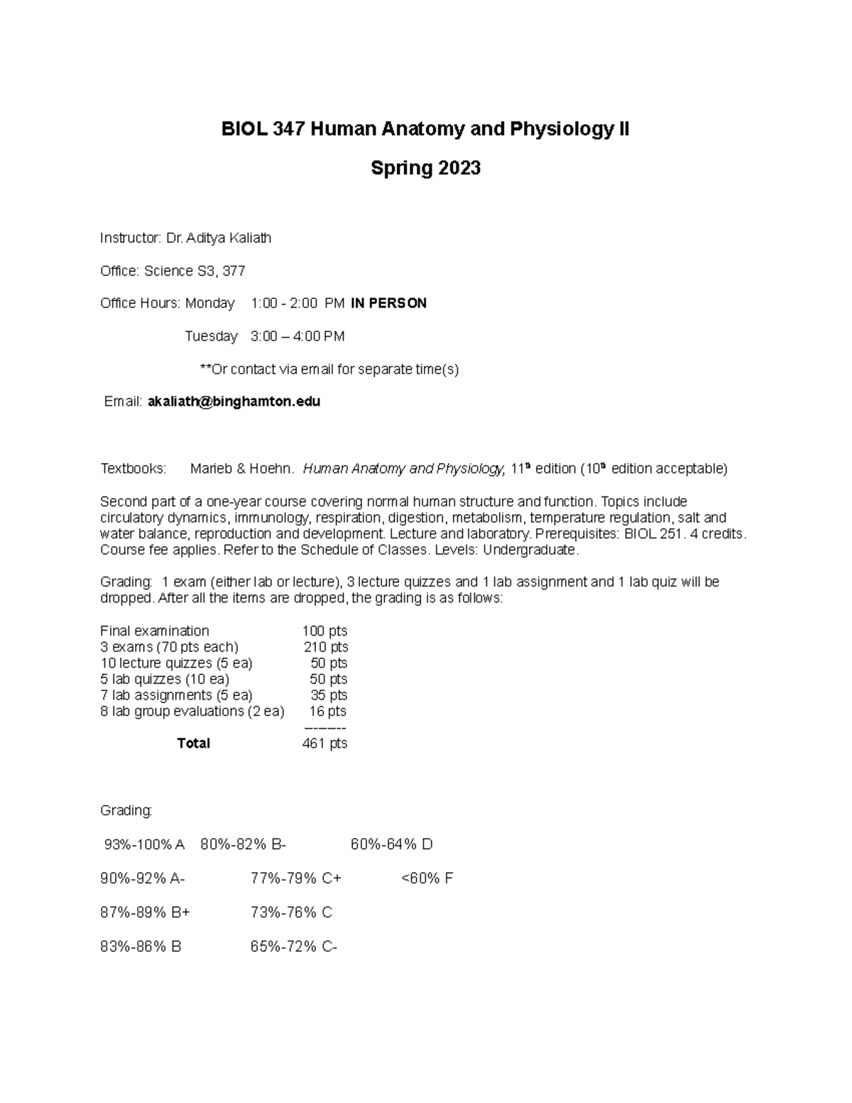 Anatomy Physiology 2 Syllabus - BIOL 347 Human Anatomy and Physiology ...