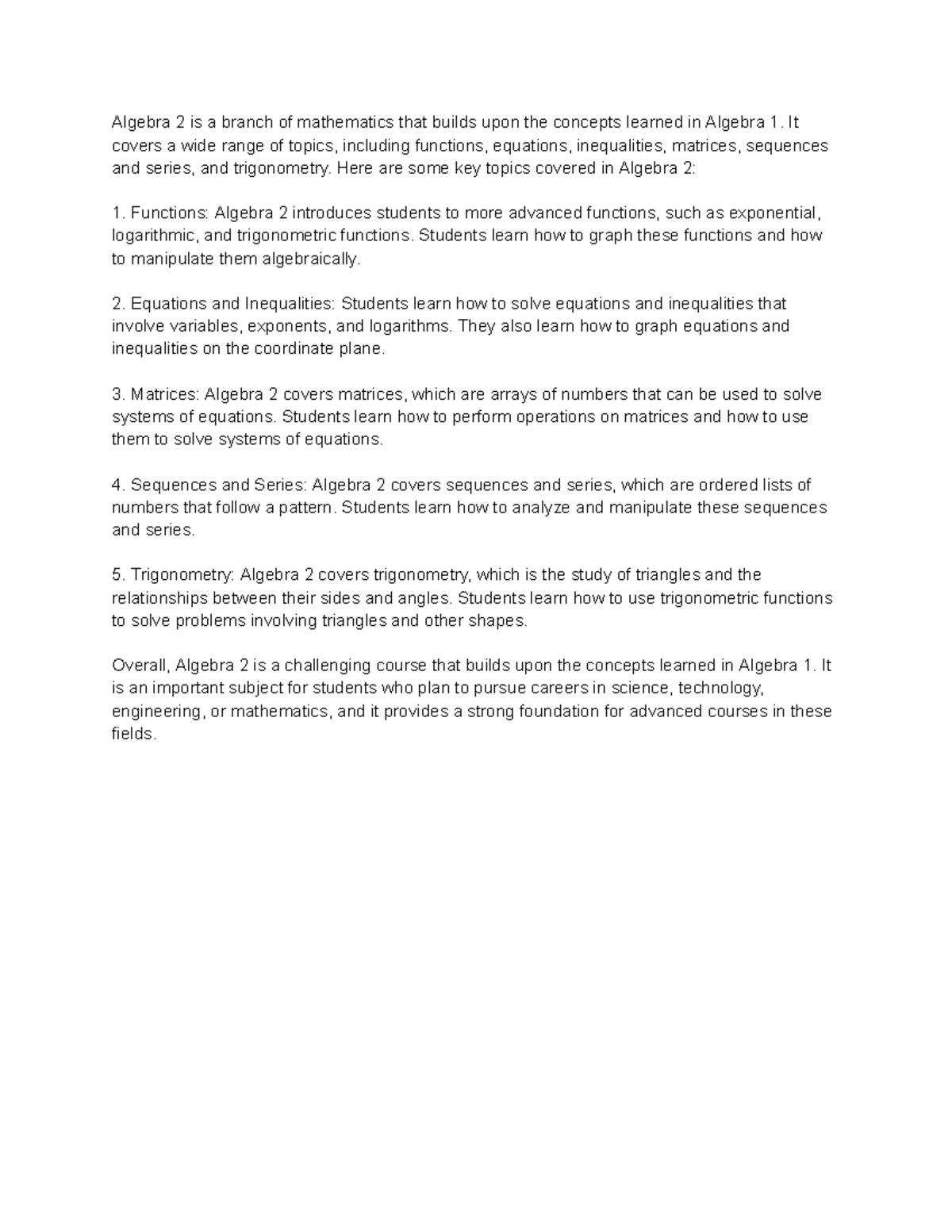 Algebra 2 - Algebra 2 is a branch of mathematics that builds upon the ...