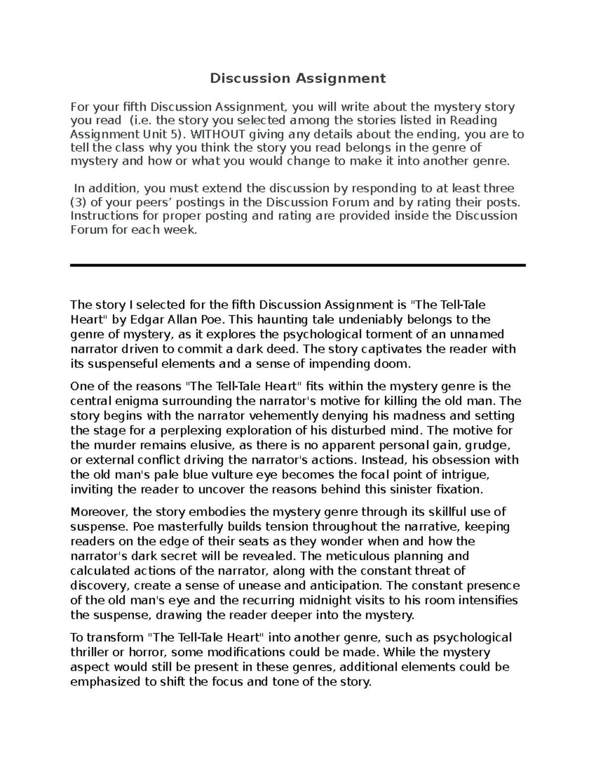 Unit 5 Discussion: Mystery Genre Analysis of 'The Tell-Tale Heart ...