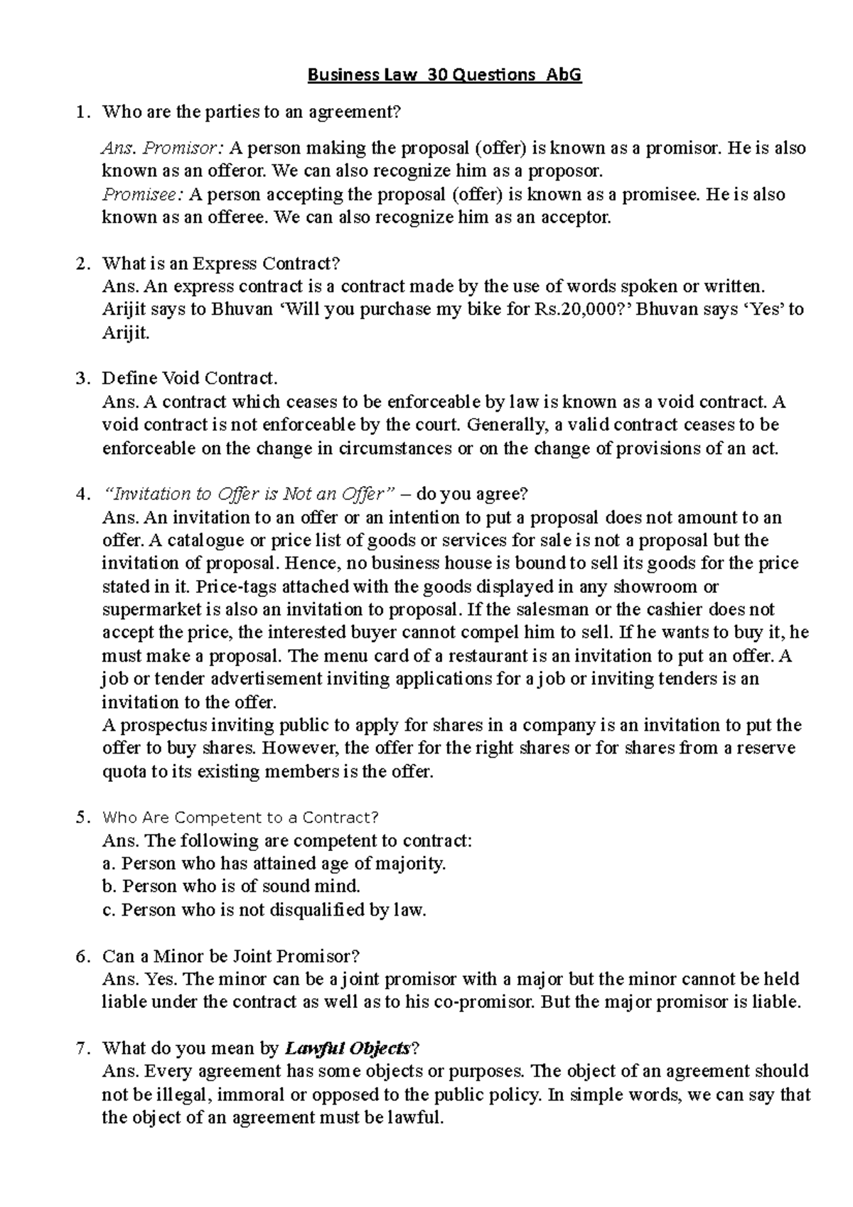 Business Law 30 Questions - Business Law_30 Questions_AbG Who are the ...